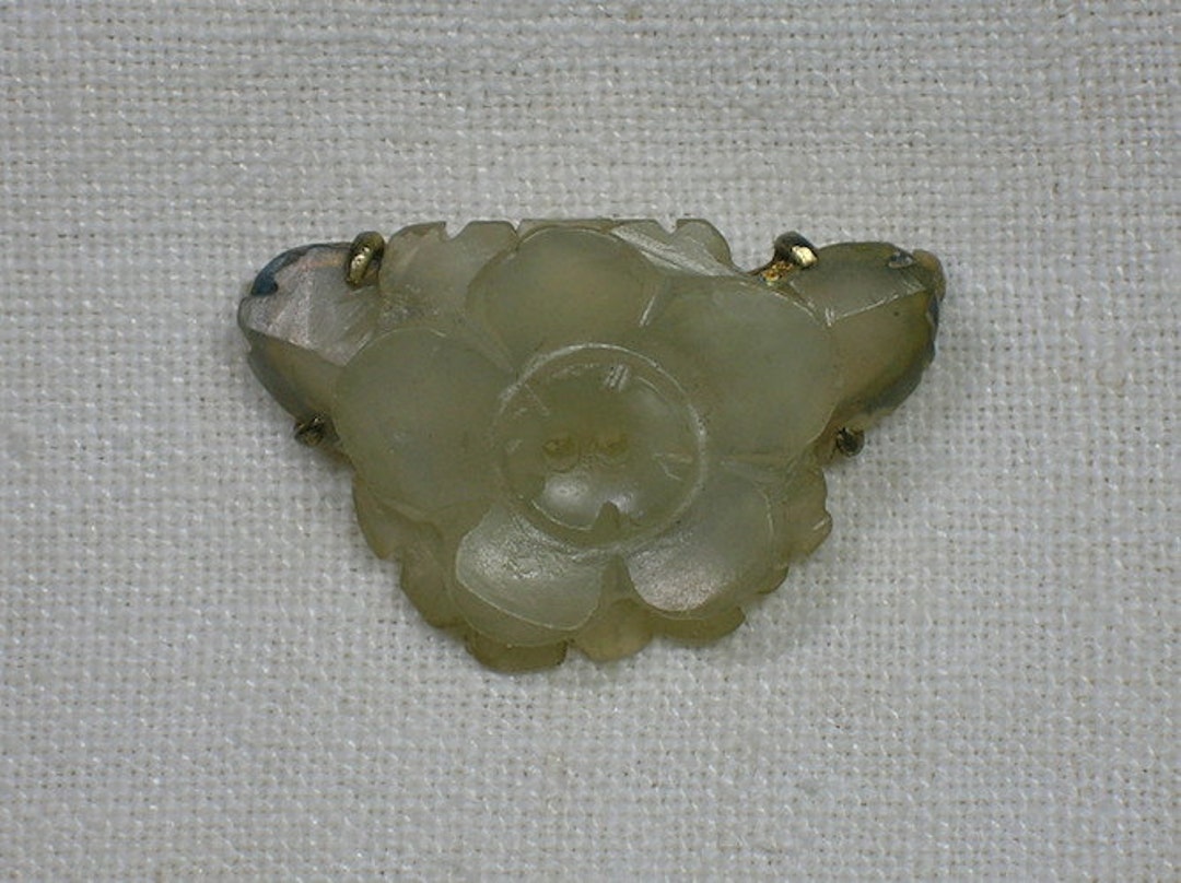 Antique Chinese Jade Flower Button Brooch, Rare, Early Peking Export, 7 ...