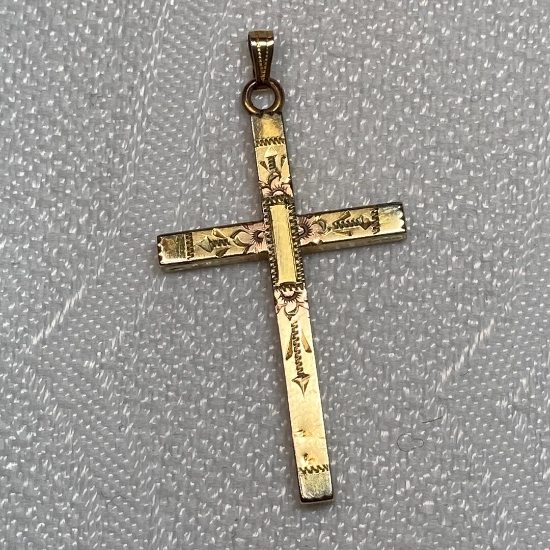 Vintage Gold Filled Cross, Pink Gold Roses. 1 5/8 HFB, Henry F Barrows ...