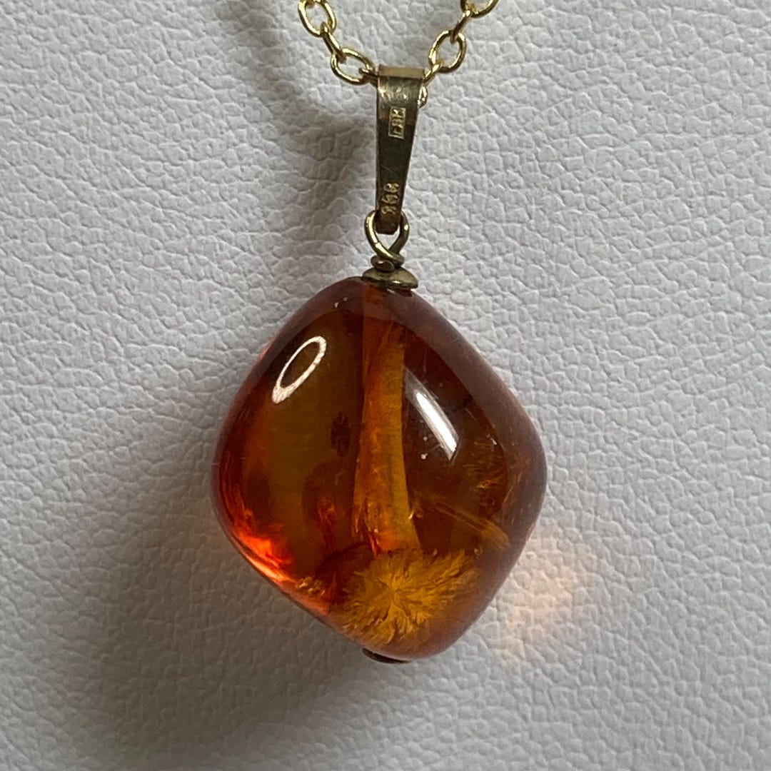 8K German Gold Baltic Amber Pendant, Friedrich Binder. German 333 Gold ...