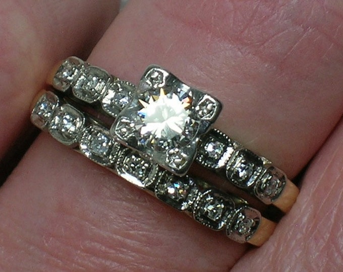 Vintage Wedding Ring Set: Classic 1940s Illusion Head Beauty - Etsy