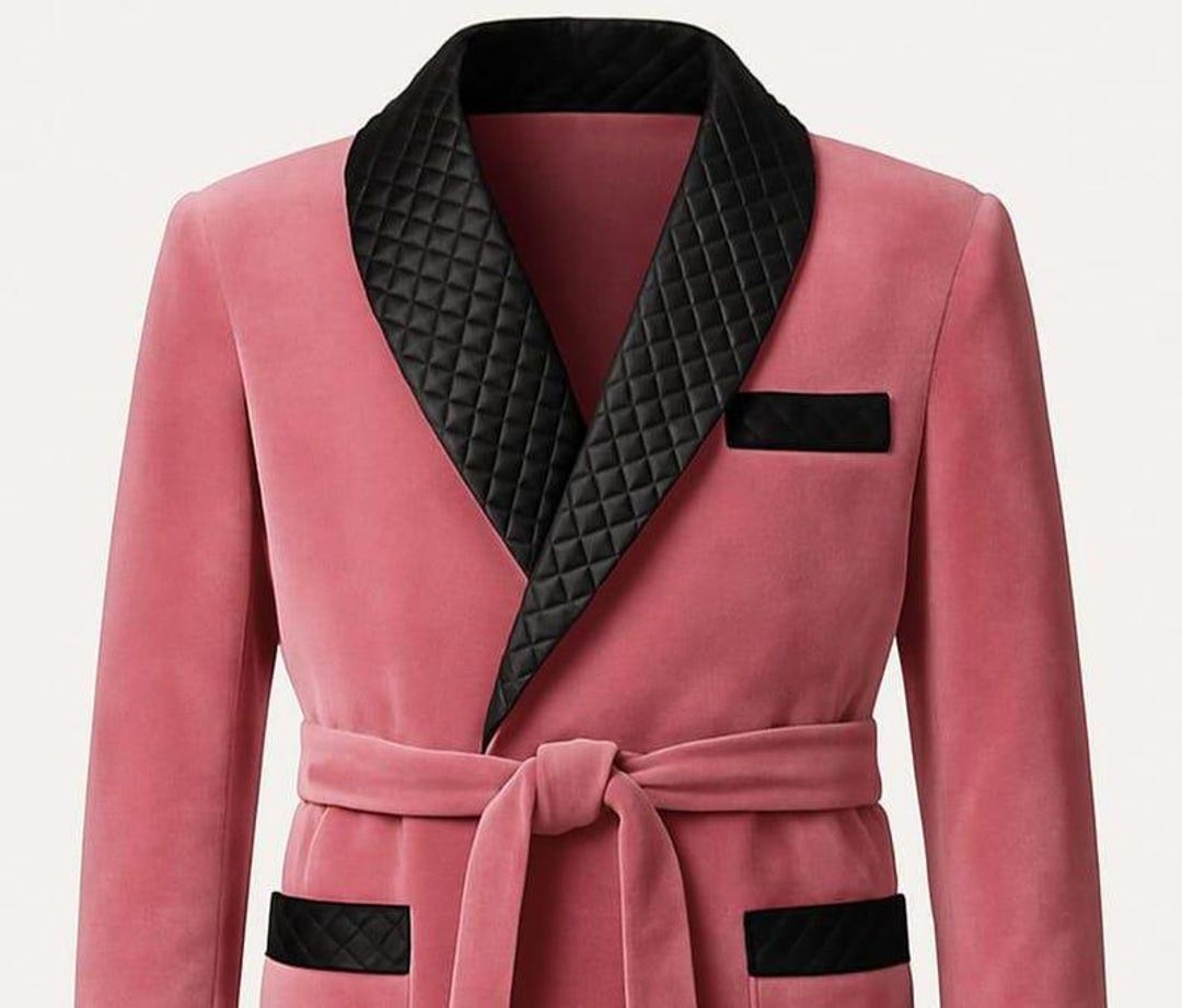 Men Smoking Jacket - Quilted Smoking Jacket - Pink Smoking Robe - Robe ...