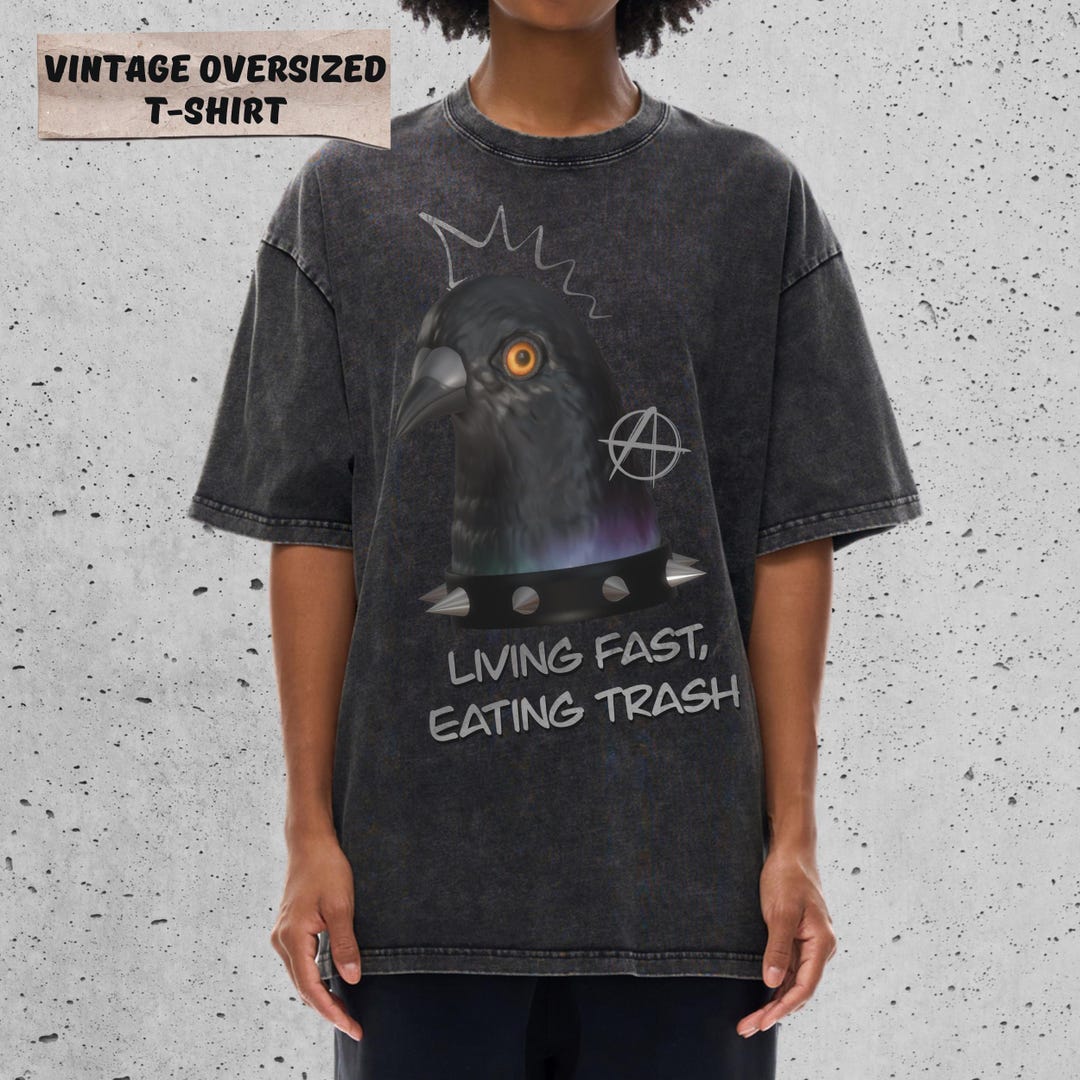 Punk Pigeon Oversized T-shirt: Acid Wash Grunge Streetwear - Etsy