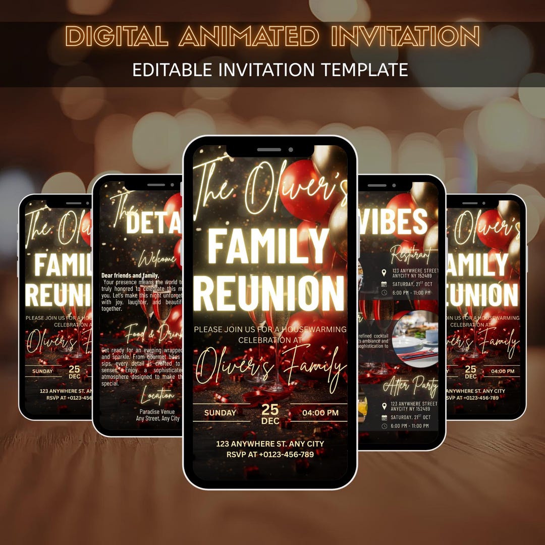 Editable Family Reunion Animated Invitation, Elegant Ecard (digital ...