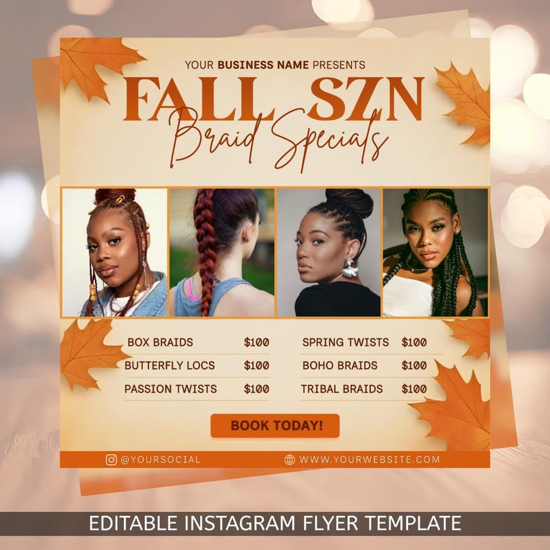 Editable Fall Braids Special Flyer, Hair Salon Price List (canva ...