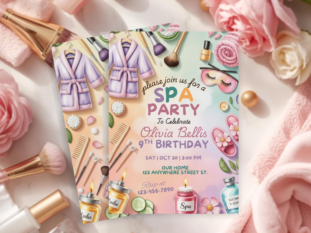 Girls Spa Birthday, Girl Spa Party Invitation, Pamper Party Invite ...