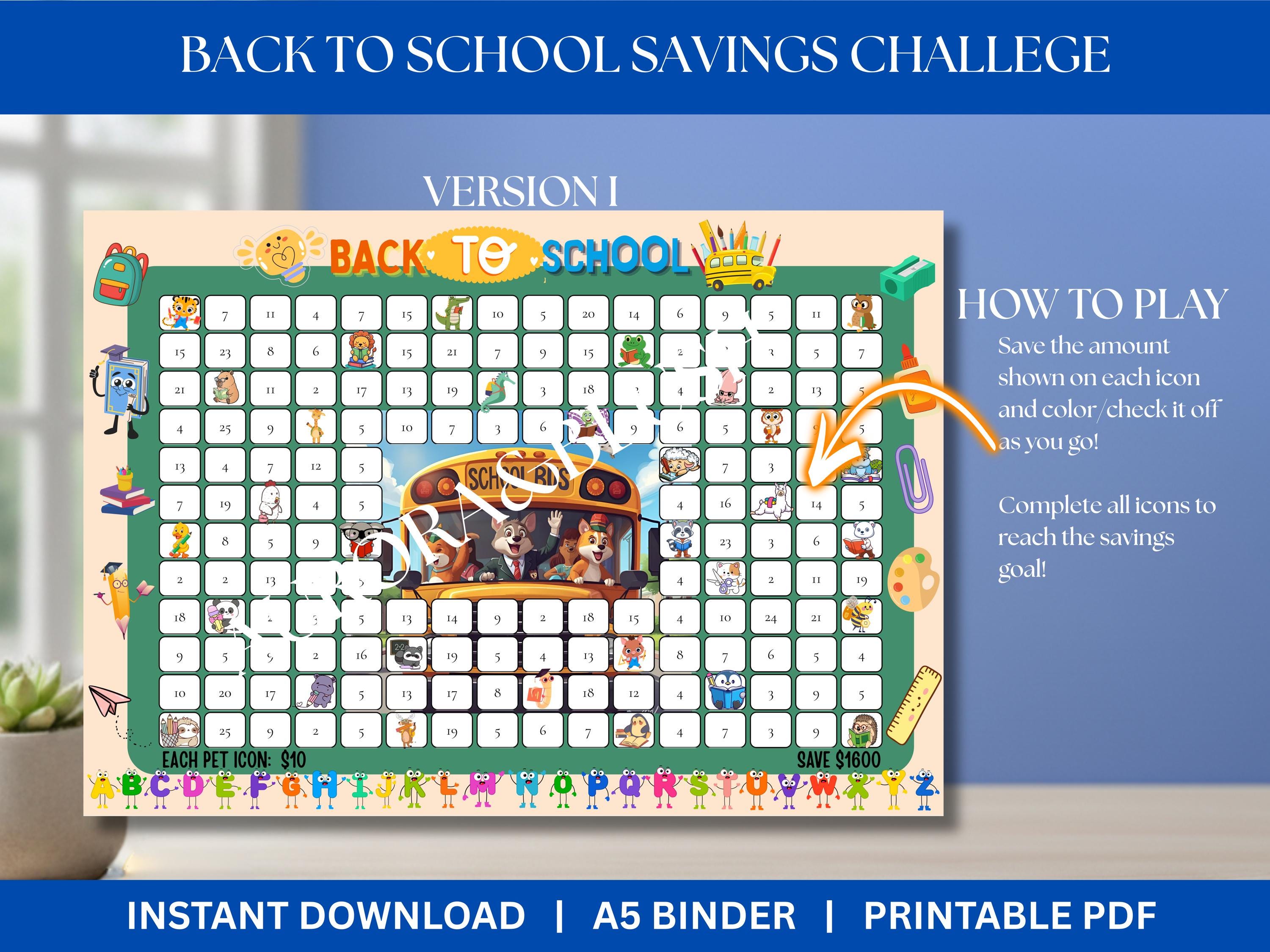 Back to School Savings Challenge Save 1600 A5 Savings Inserts Cash ...