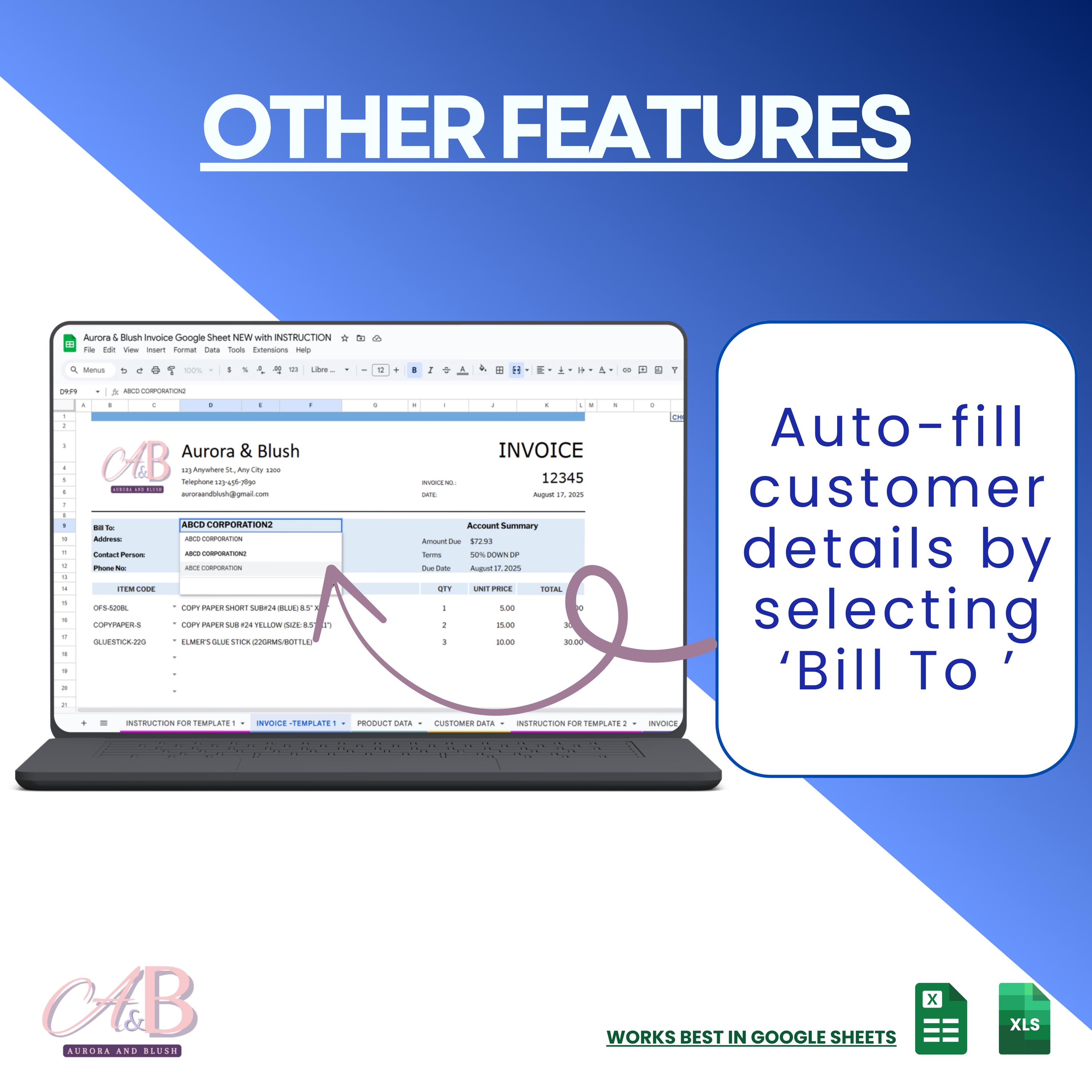 Editable Invoice Template Excel and Google Sheets Small Business Custom ...