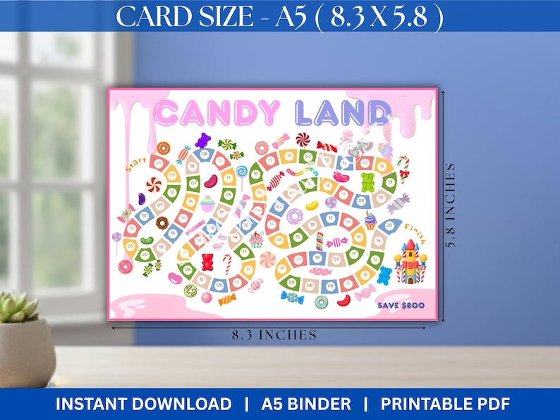 Candy Land Savings Challenge Save 800 A5 Savings Inserts Cash Stuffing ...