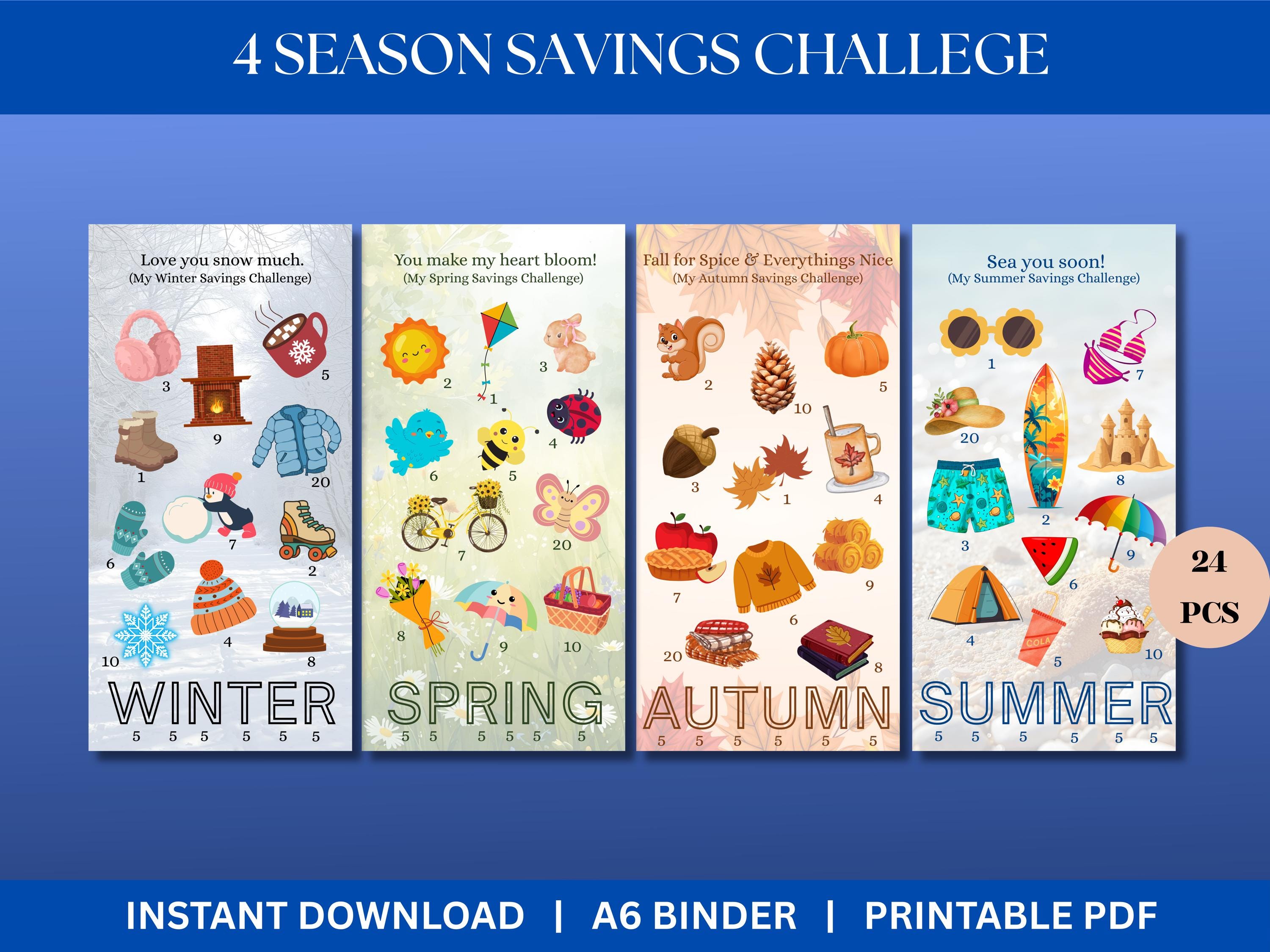 Money Saving Challenge Four Season Savings Challenge A6 Download PDF Cash Stuffing Budgeting ...