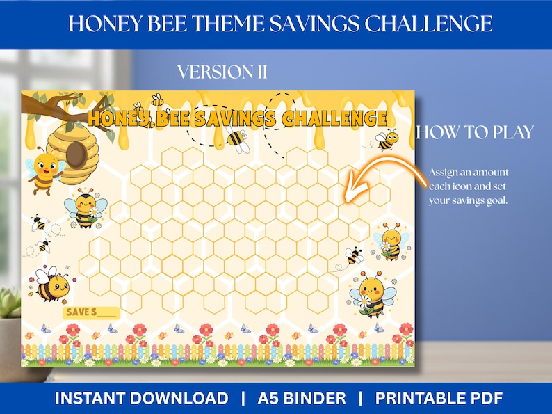 Honey Bee Savings Challenge Save 480 A5 Savings Inserts Cash Stuffing ...