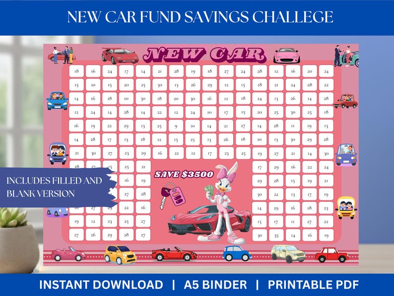 New Car Fund Savings Challenge Save 3500 A5 Savings Inserts Cash ...
