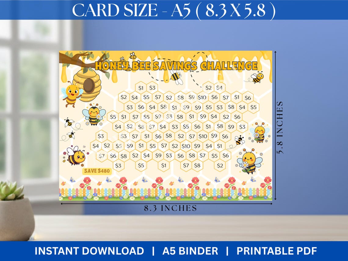 Honey Bee Savings Challenge Save 480 A5 Savings Inserts Cash Stuffing ...