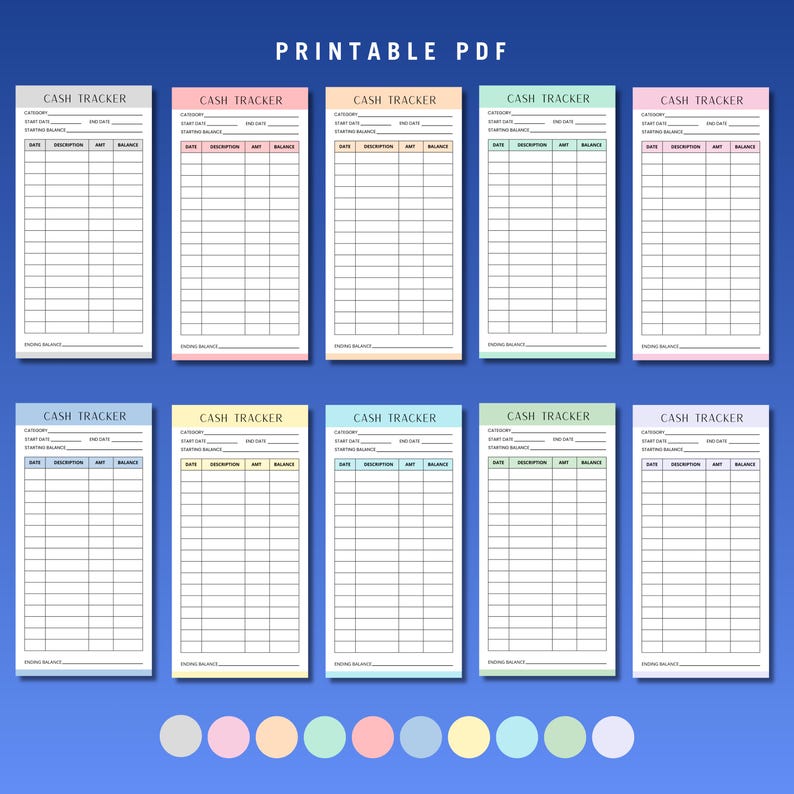 Cash Tracker Inserts Printable Colorful Cash Trackers A6 Cash Envelope ...