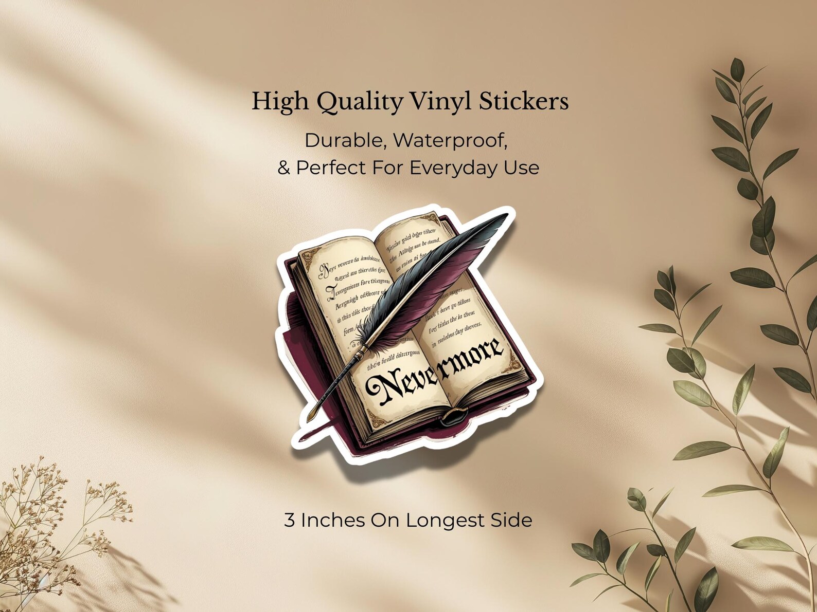 Nevermore Sticker: Gothic Book & Quill, Dark Academia Decal - Etsy