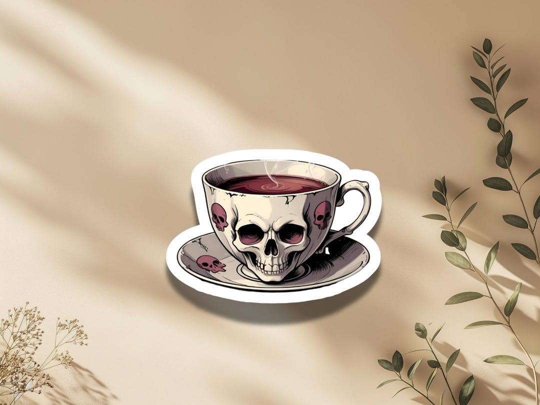 Macabre Tea Sticker Gothic Skull Teacup Decal Spooky Dark Academia Gift ...