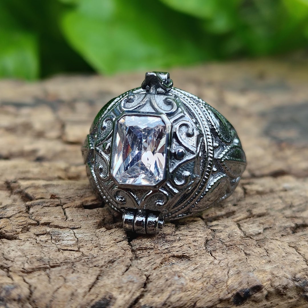 Handmade Gothic Diamond Poison Ring, Black Gold Plated Ring, Pill Box ...