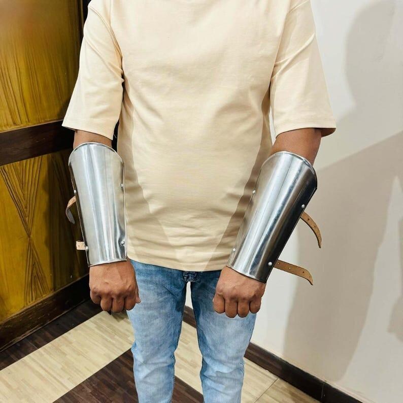 Medieval Arm Guard Bracers Steel Vambraces – Silver Polish Hand Armor ...