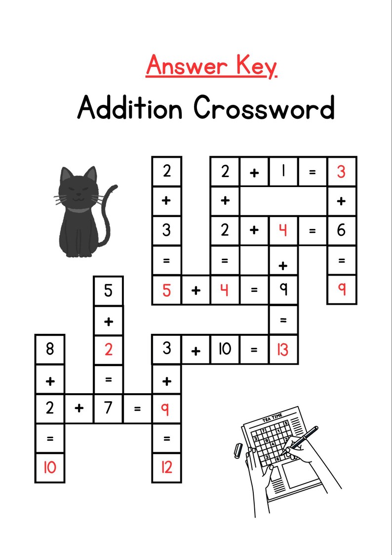 Printable Addition Crossword Puzzle | Math Worksheet Game for Kids ...