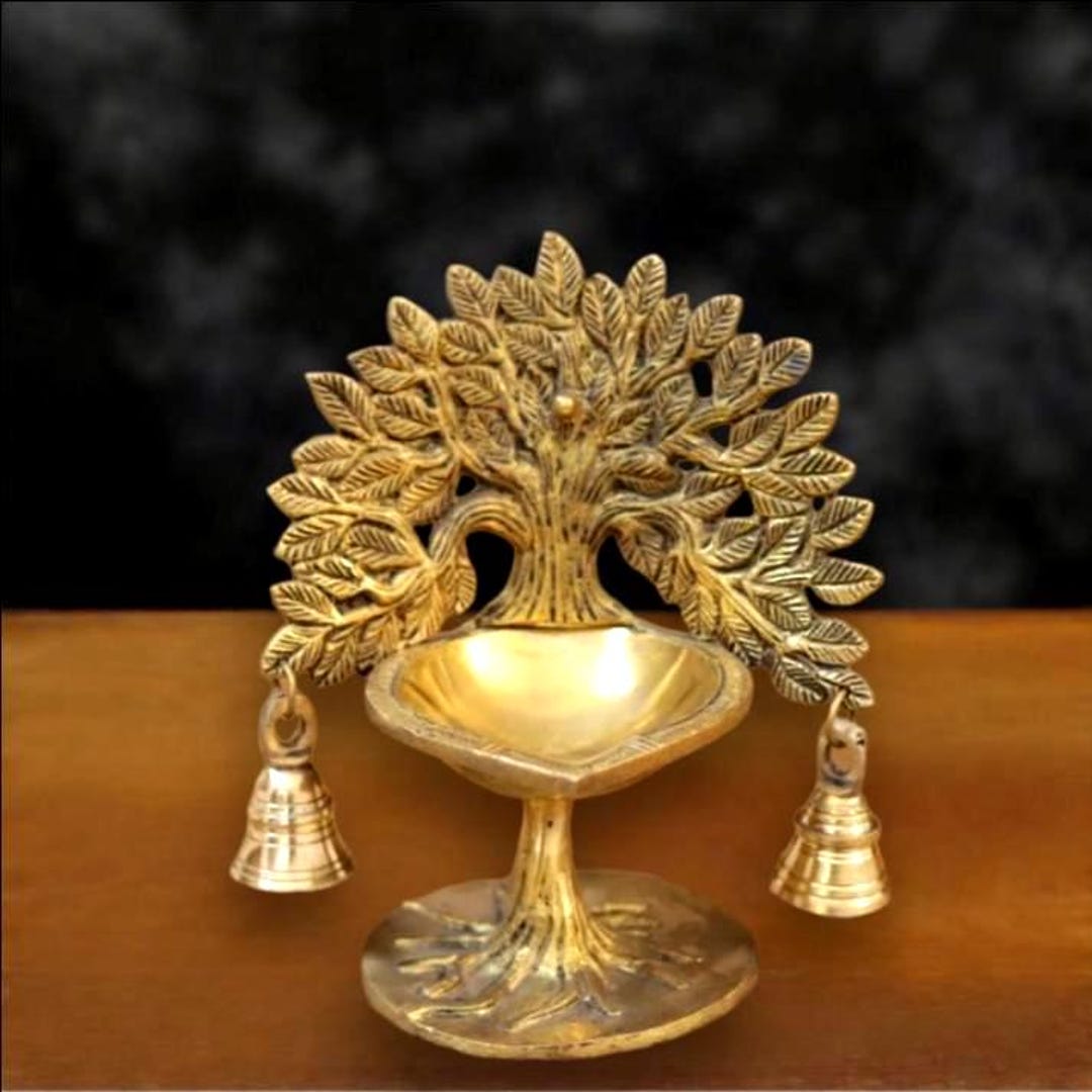 Brass Auspicious Tree Oil Lamps – Handcrafted Diyas for Diwali & Sacred ...