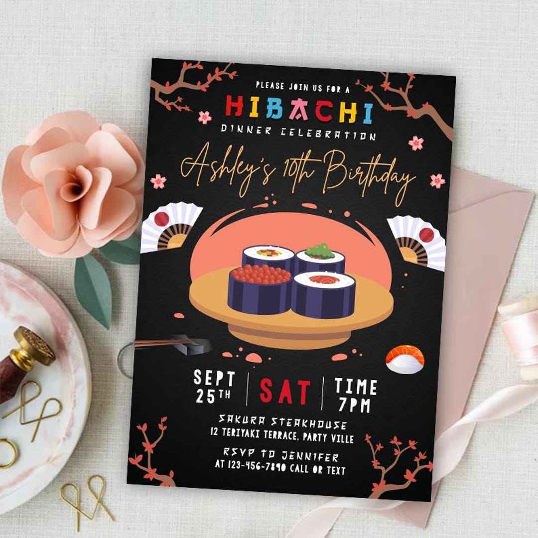 Editable Hibachi Dinner Birthday Invitation, Hibachi Party Invite ...