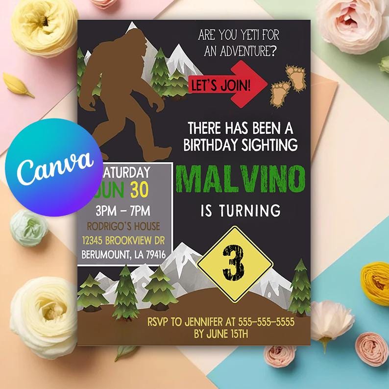 Bigfoot Birthday Party Invitation, Bigfoot Sasquatch Birthday ...