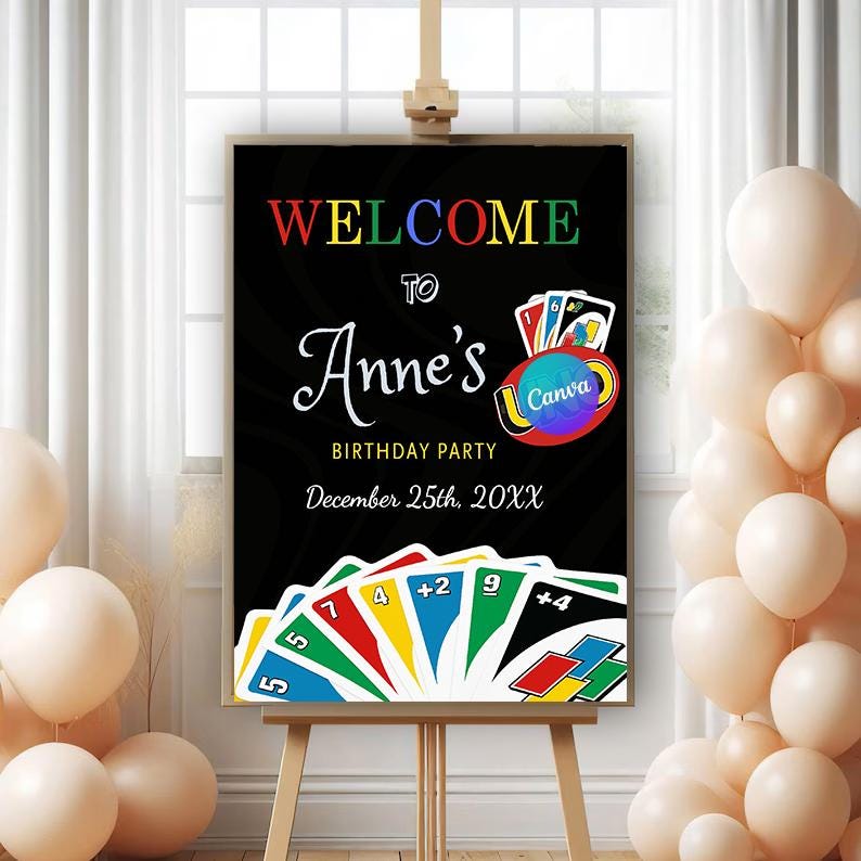 Editable Family Game Night Inspired Party Welcome Sign: Card Game ...