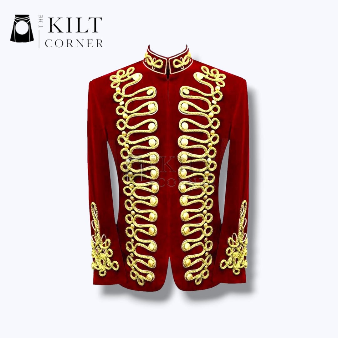 Red Velvet Hussar Jacket: Golden Braided Military Tunic - Made to Order ...