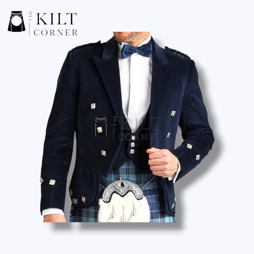 Handmade Scottish Blue Wool Doublet Kilt Jacket: Regulation Wedding ...