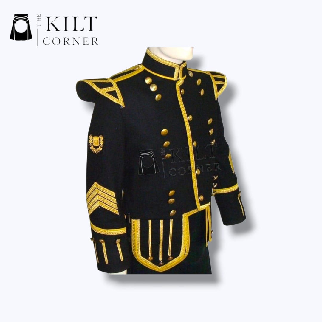 Black Wool Military Drummer Doublet: Golden Braiding, Handmade Kilt ...