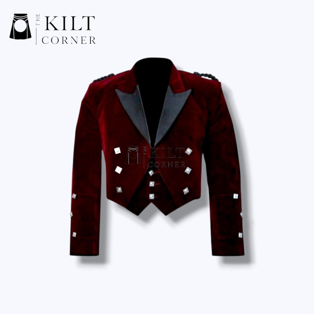 Maroon Velvet Prince Charlie Jacket Vest - Scottish Wedding Outfit - Etsy