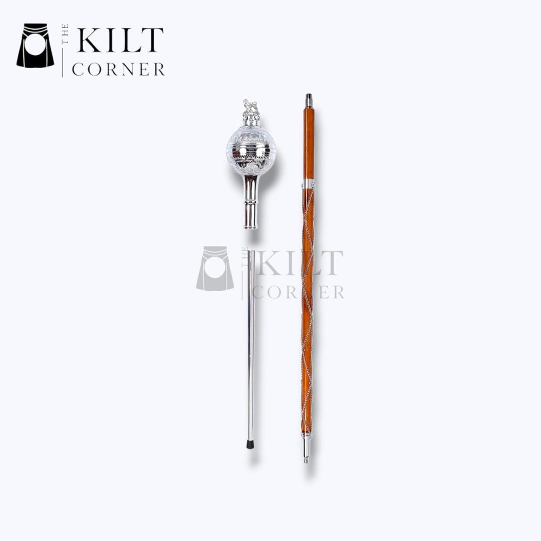 Chrome Drum Major Mace: Lion & Crown Embossed Head, Malacca Cane Shaft ...