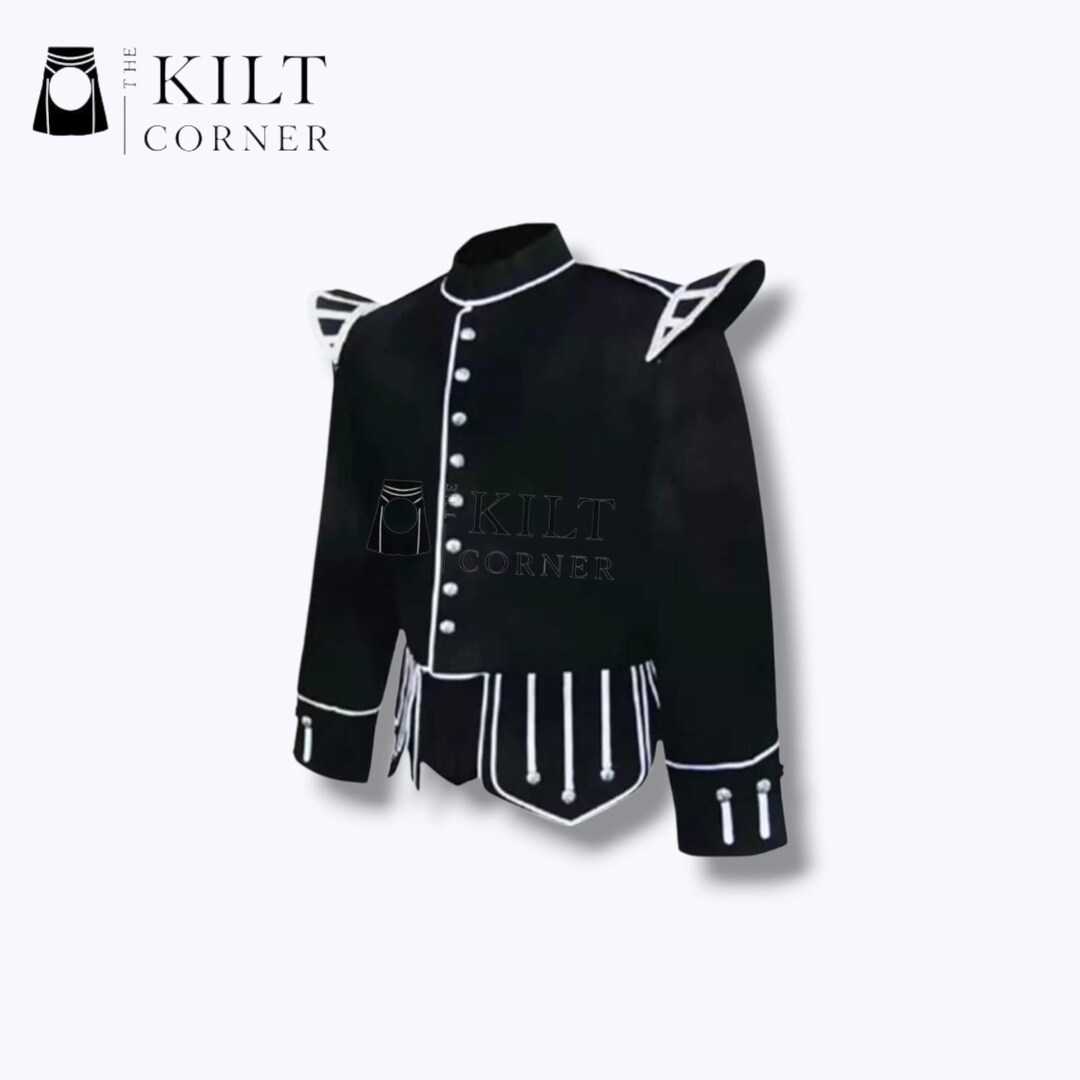 Men's Black Wool Doublet Jacket: Silver Lining Military Piper Style - Etsy