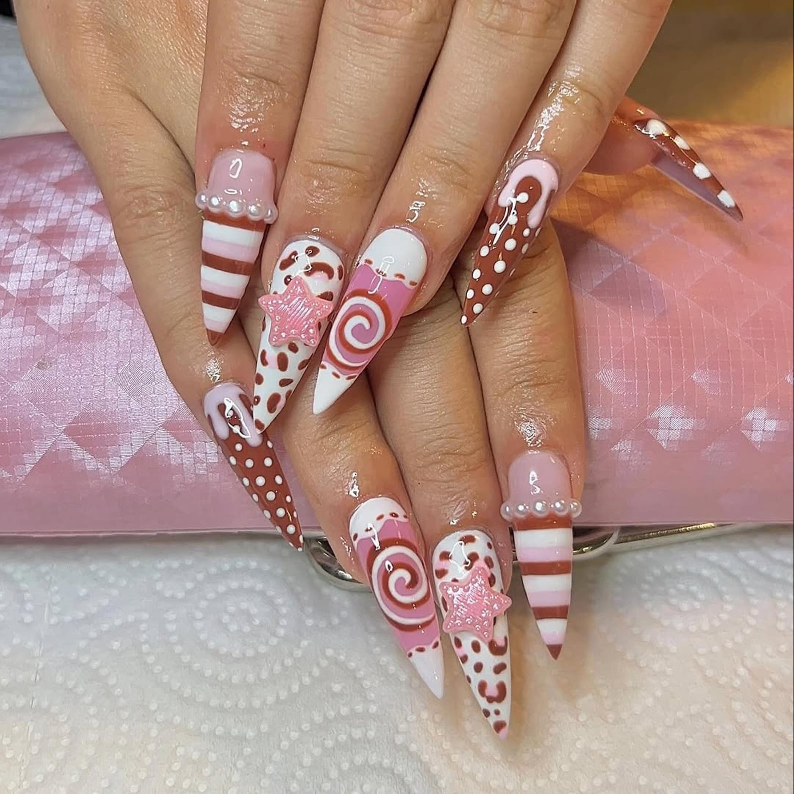 Neapolitan Ice Cream Press on Nails, 3D Candy Star Stiletto Nails - Etsy