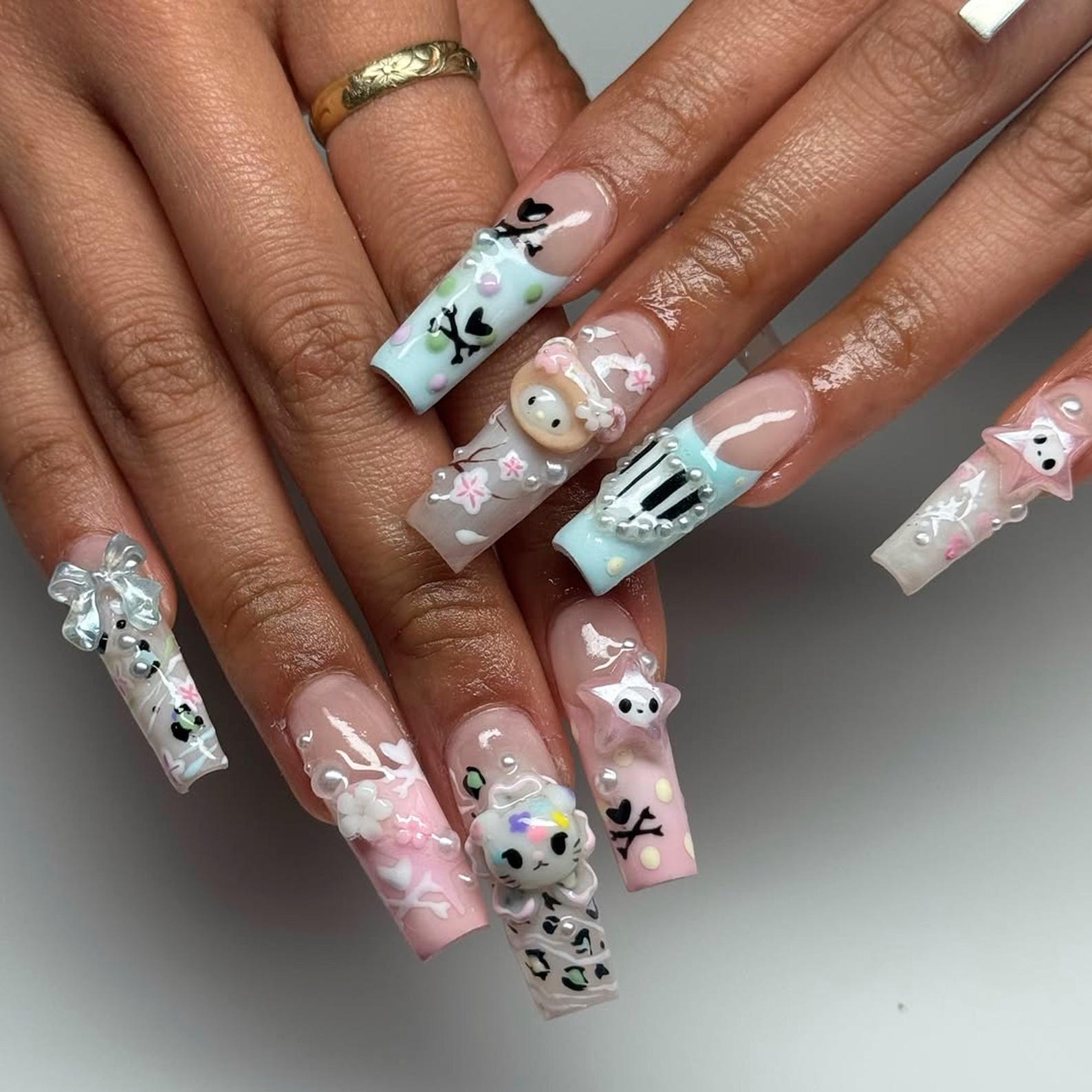 Tokidoki Press on Nails, Pink Blue 3D Character Set, Kawaii Handmade - Etsy