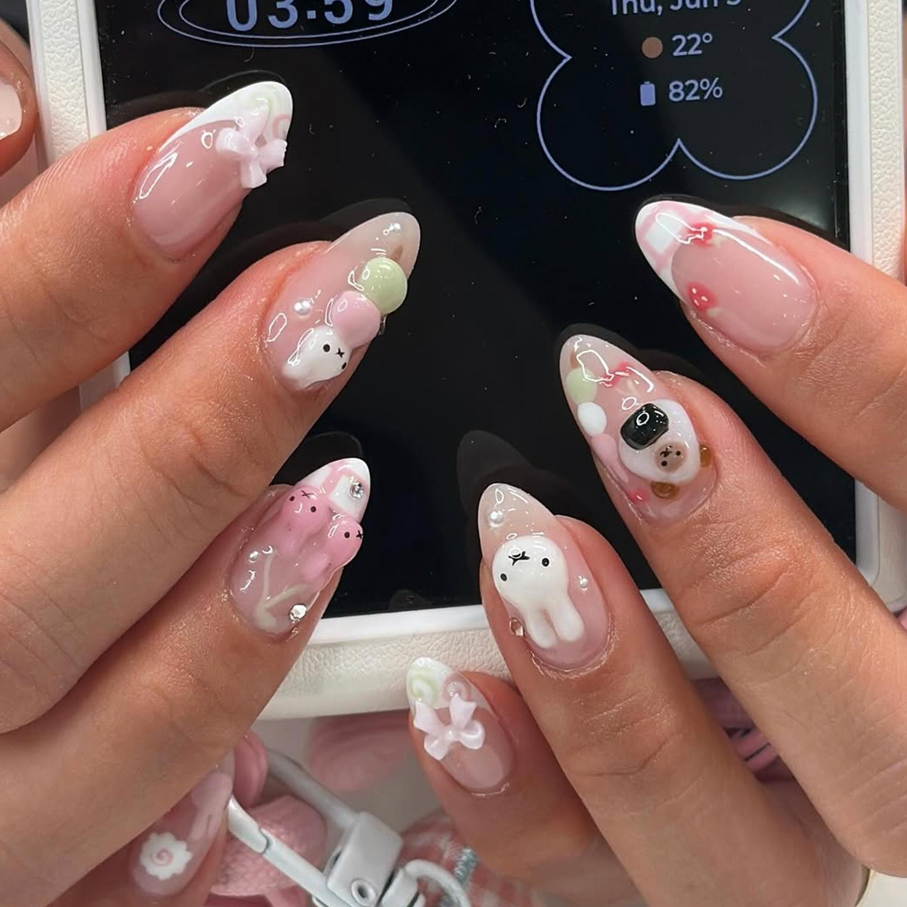 Kawaii Miffy Press on Nails: 3D Bunny & Dango, Pink Nail Set - Etsy