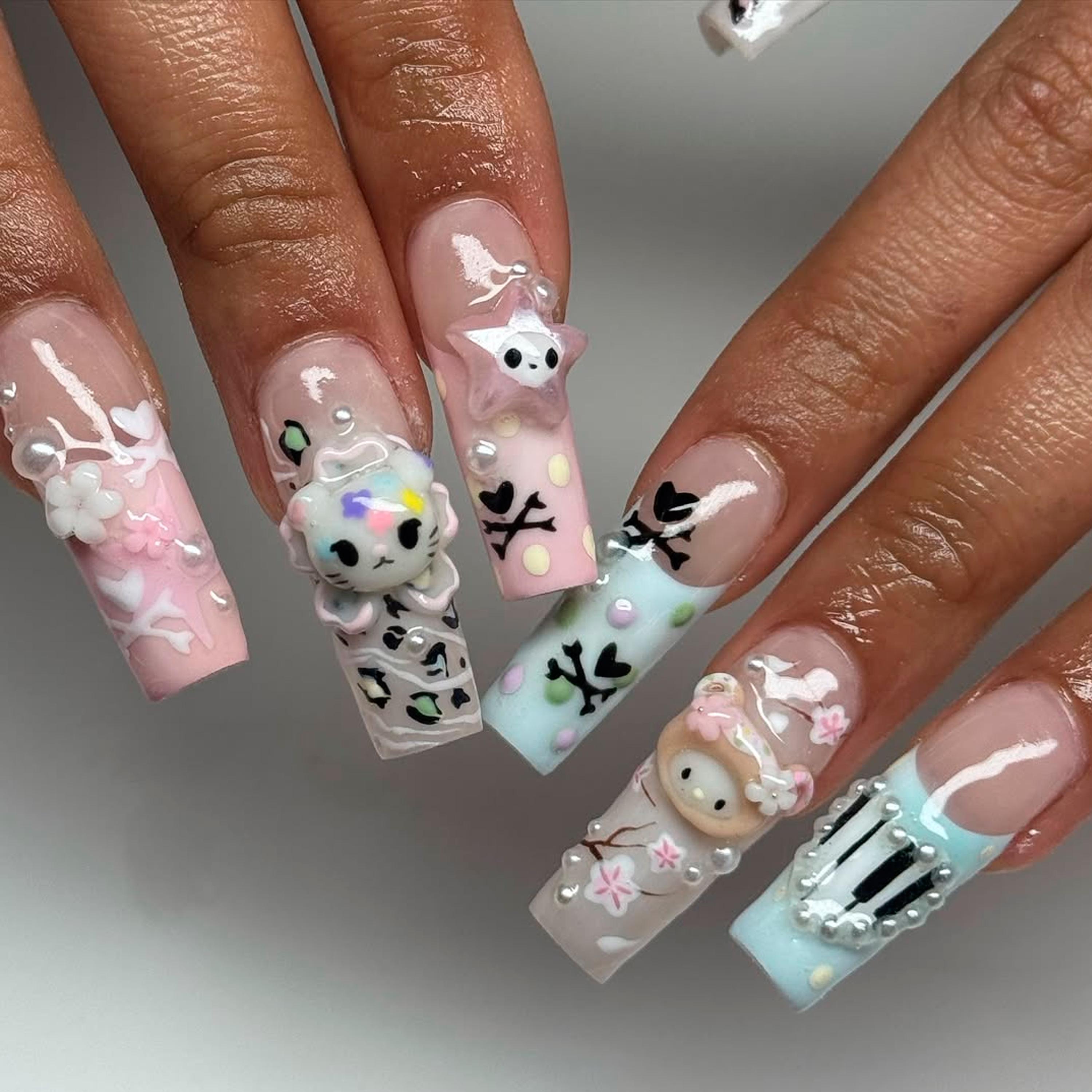 Tokidoki Press on Nails, Pink Blue 3D Character Set, Kawaii Handmade - Etsy