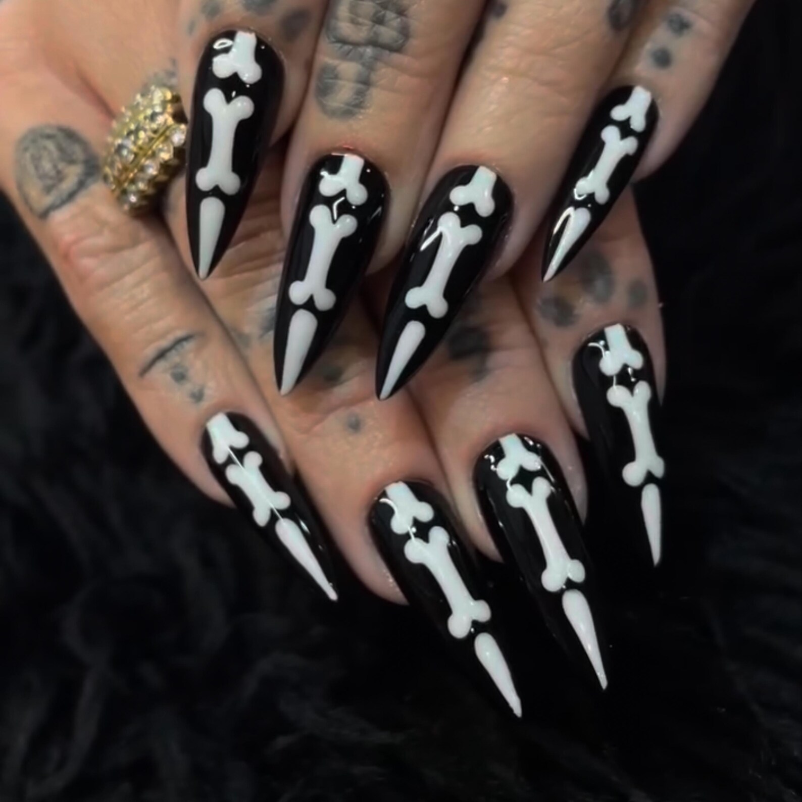 Skeleton Bone Stiletto Press on Nails: Gothic Halloween Nail Art - Etsy