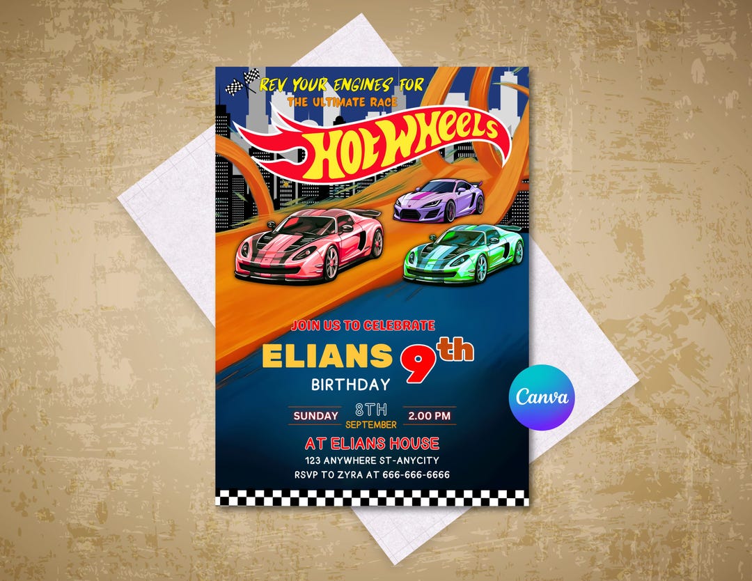 Buy Editable Race Car Birthday Invitation, Boys Car Party Invite, Speed ...