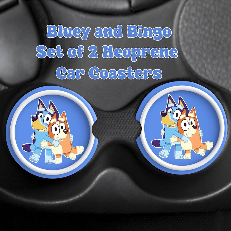 Bluey and Bingo Car Coasters - Neoprene Cup Holder Coasters, Set of 2 ...
