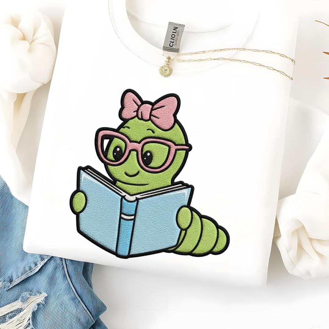 Cute Bookworm Embroidery Design Cartoon Reader Reading Book Machine ...
