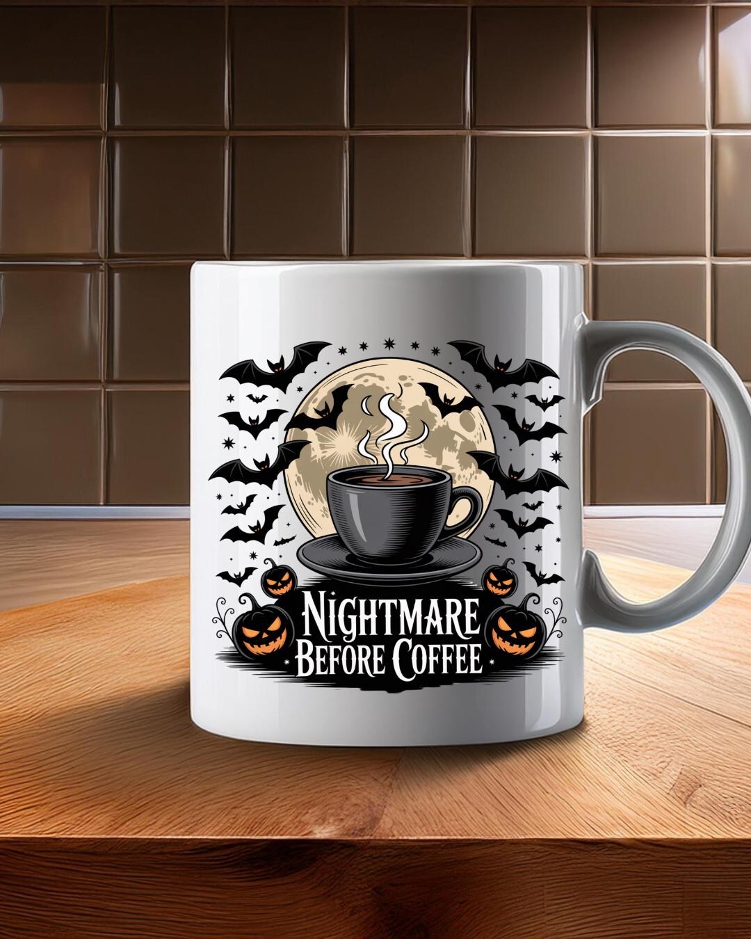 Halloween Coffee Mug: Nightmare Before Coffee, Bats & Jack-o'-lanterns ...