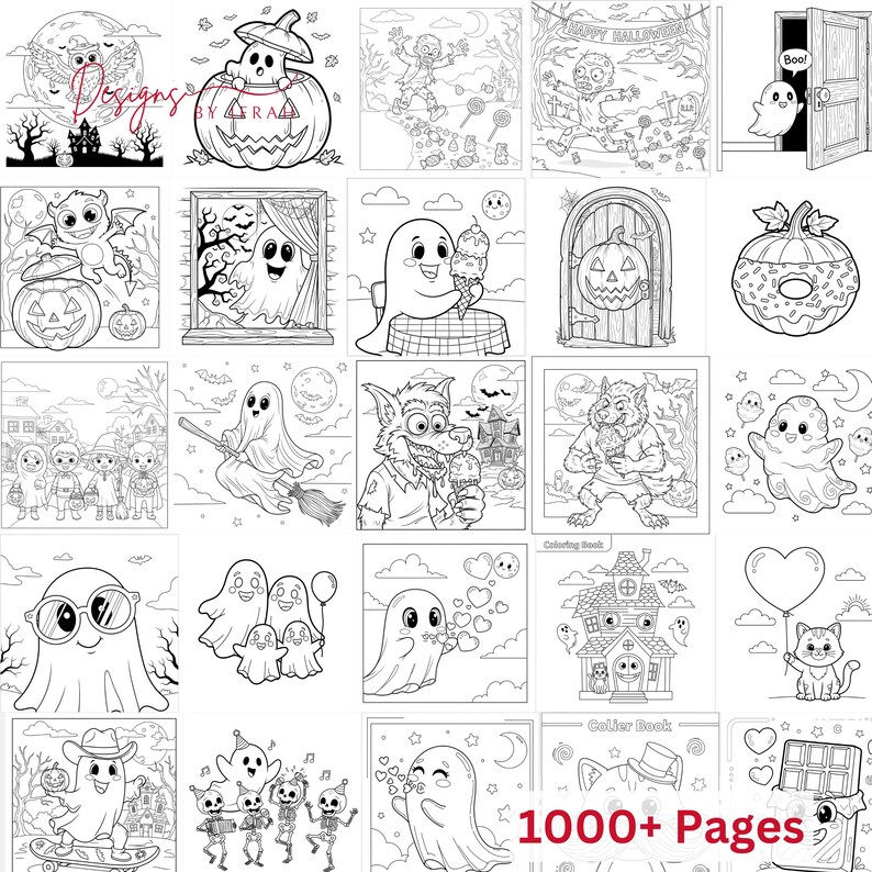 Halloween Mega Coloring Book – 1000+ Spooky & Cute Pages for Kids and ...