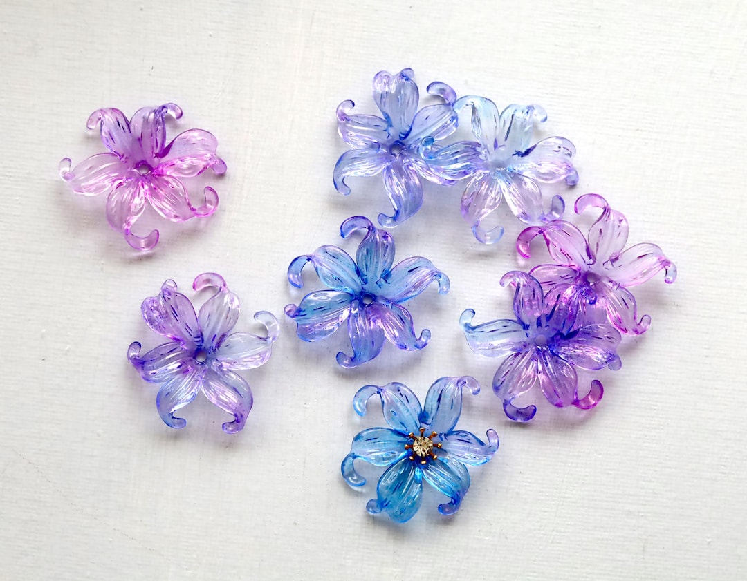 8pcs Large Flower Beads. Big Purple Blue Equinox Acrylic Flower Bead ...
