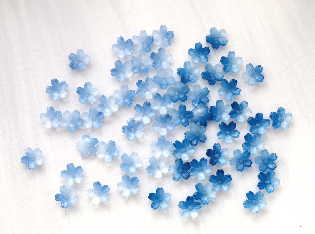 20pcs Small Flower Beads. Cloudy Blue Cherry Blossoms Glass Flower ...