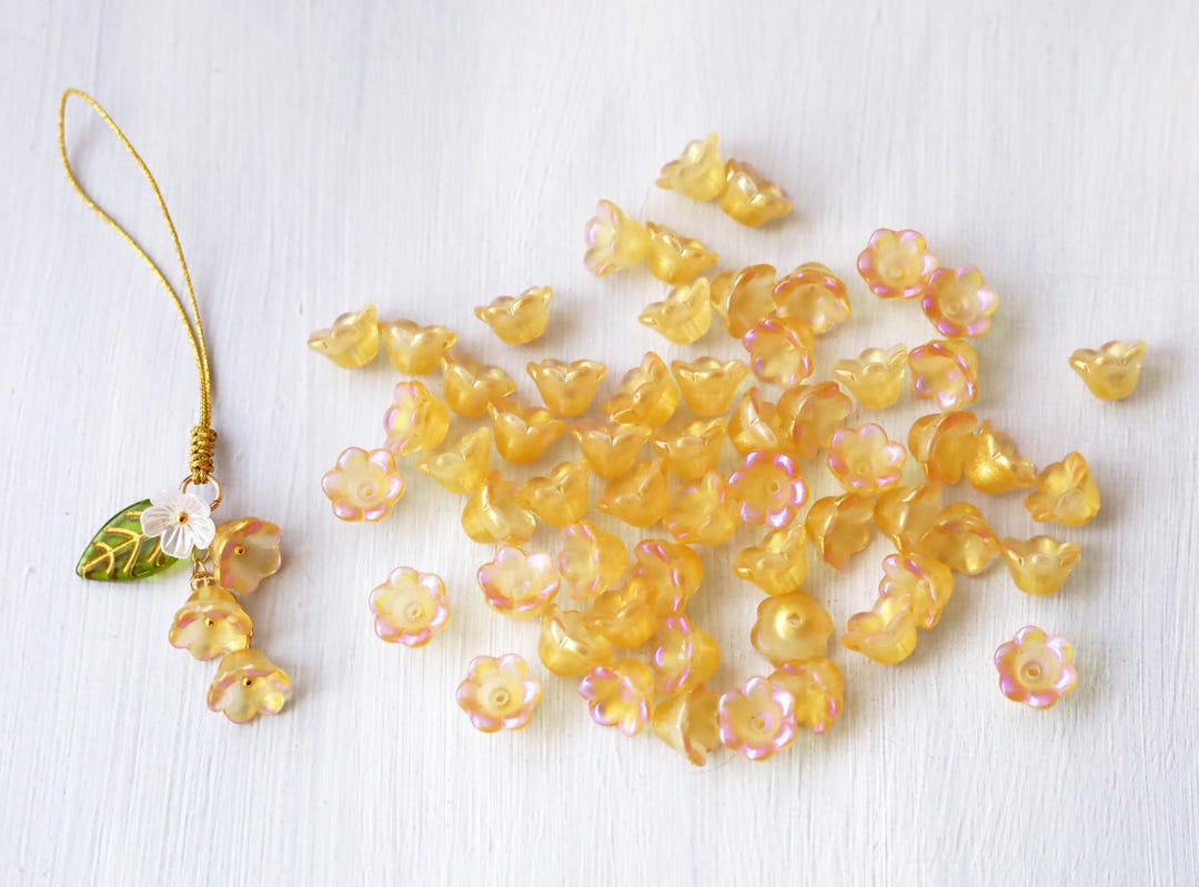 20pcs Bell Flower Beads. Gold Lily of the Valley Glass Flower Beads ...