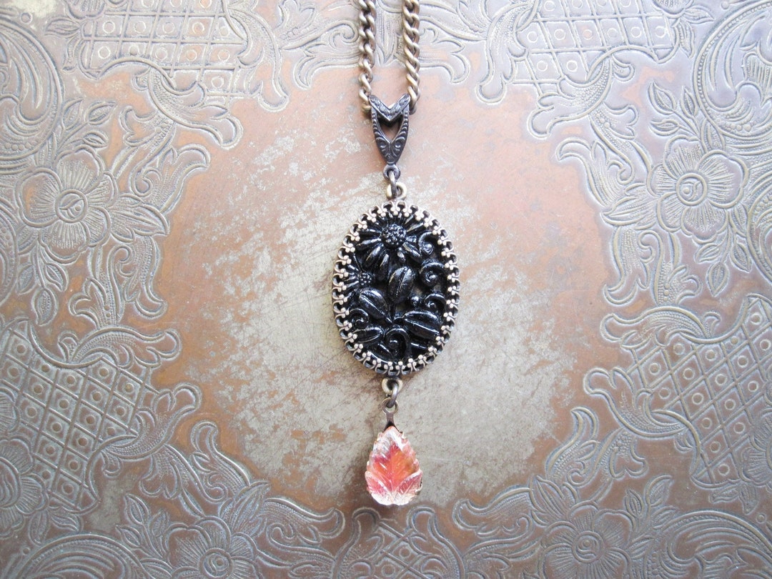 Gothic Chrysanthemum Necklace / Vintage Floral Assemblage Necklace ...