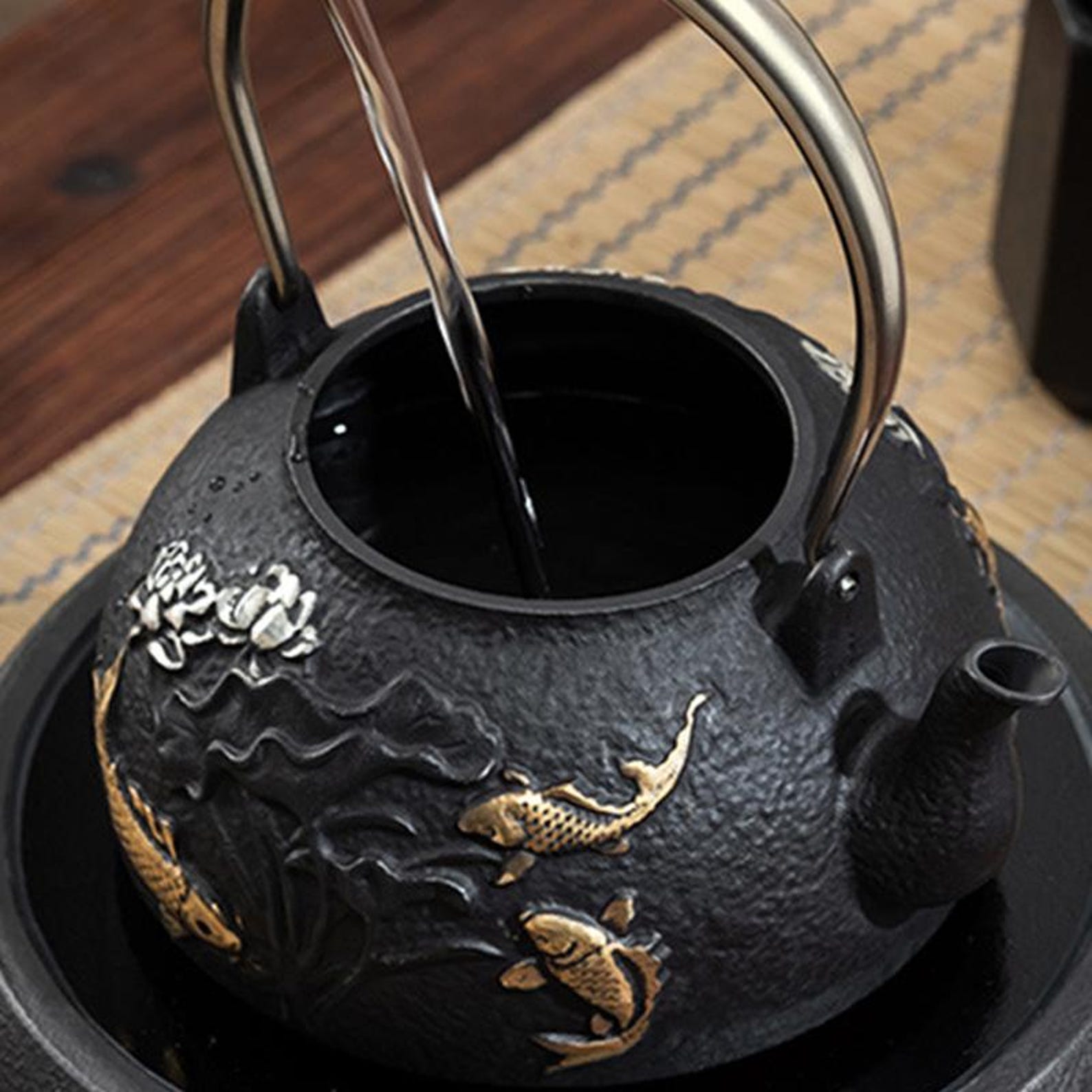 Embossed Goldfish Iron Kettle | Fireplace Kettle | Handmade Cast Iron ...