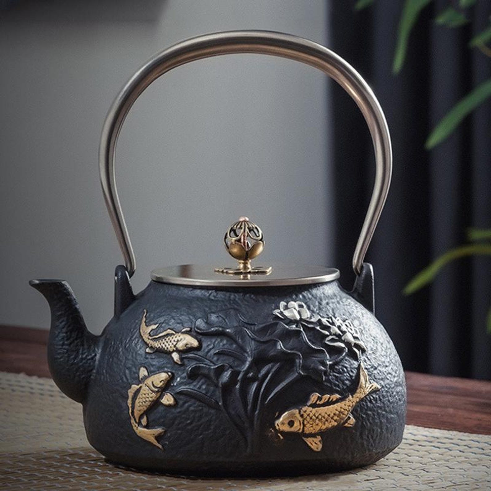 Embossed Goldfish Iron Kettle | Fireplace Kettle | Handmade Cast Iron ...