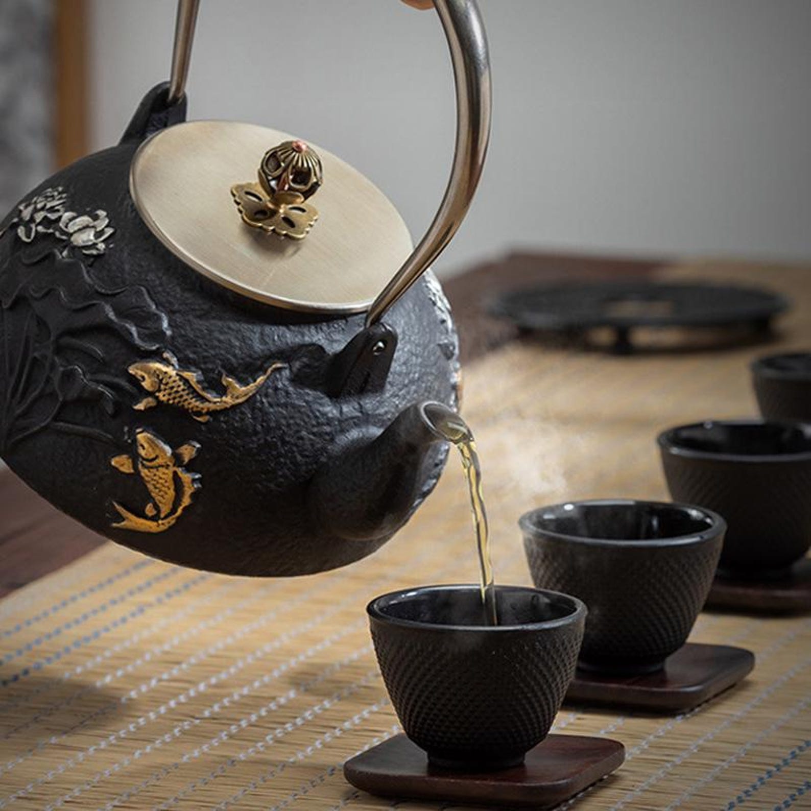 Embossed Goldfish Iron Kettle | Fireplace Kettle | Handmade Cast Iron ...