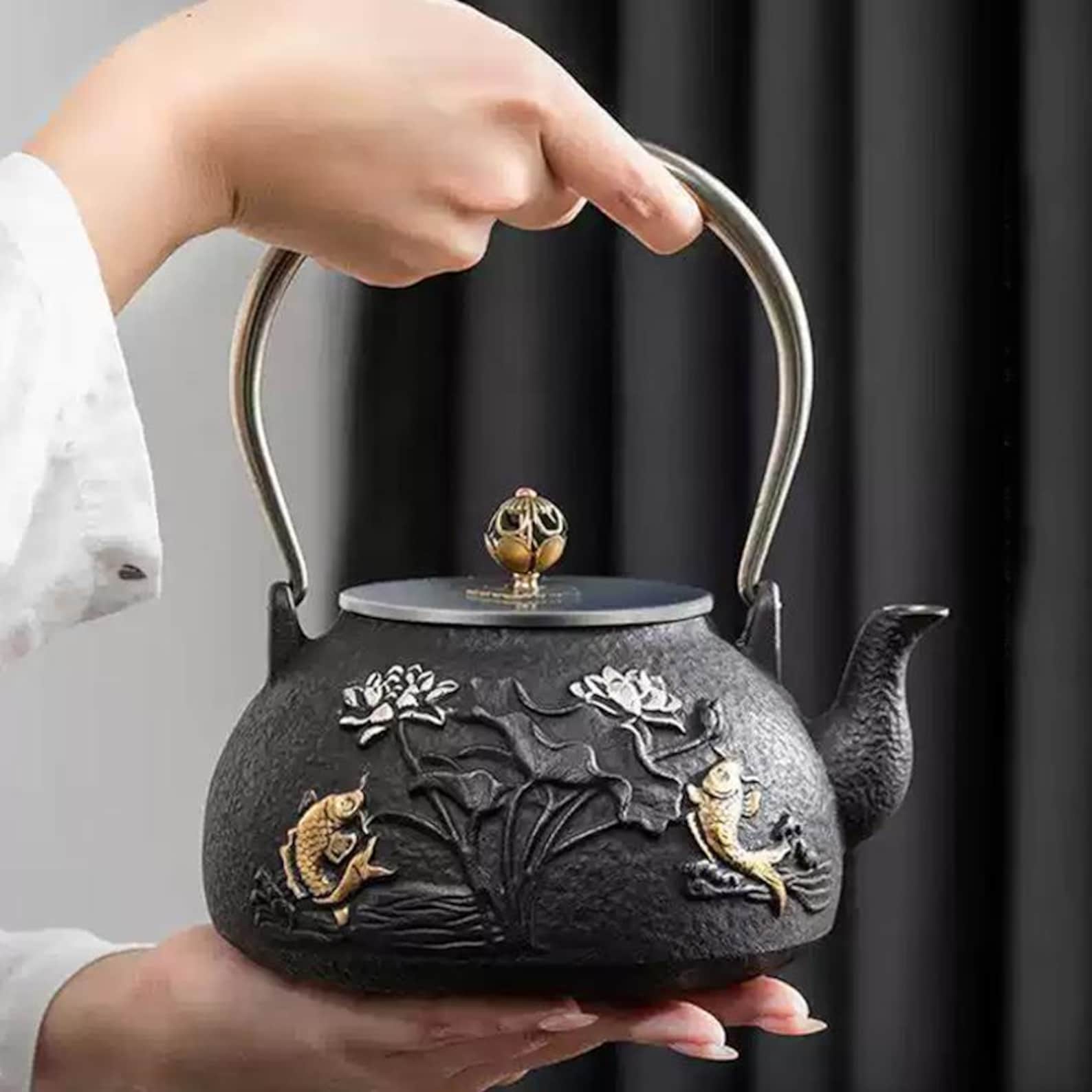 Embossed Goldfish Iron Kettle | Fireplace Kettle | Handmade Cast Iron ...